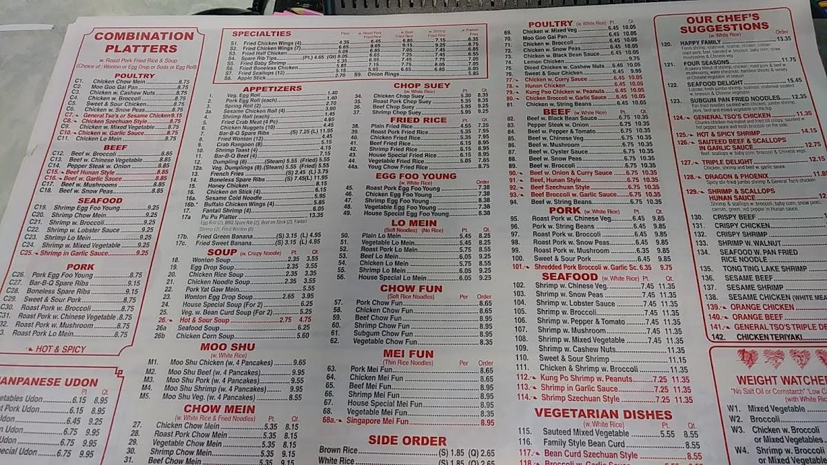 Menu at China One restaurant, Newburgh