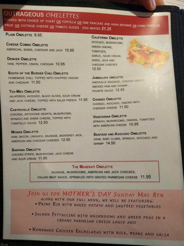 Menu at Flames Coffee Shop restaurant, San Jose, Santa Teresa Blvd