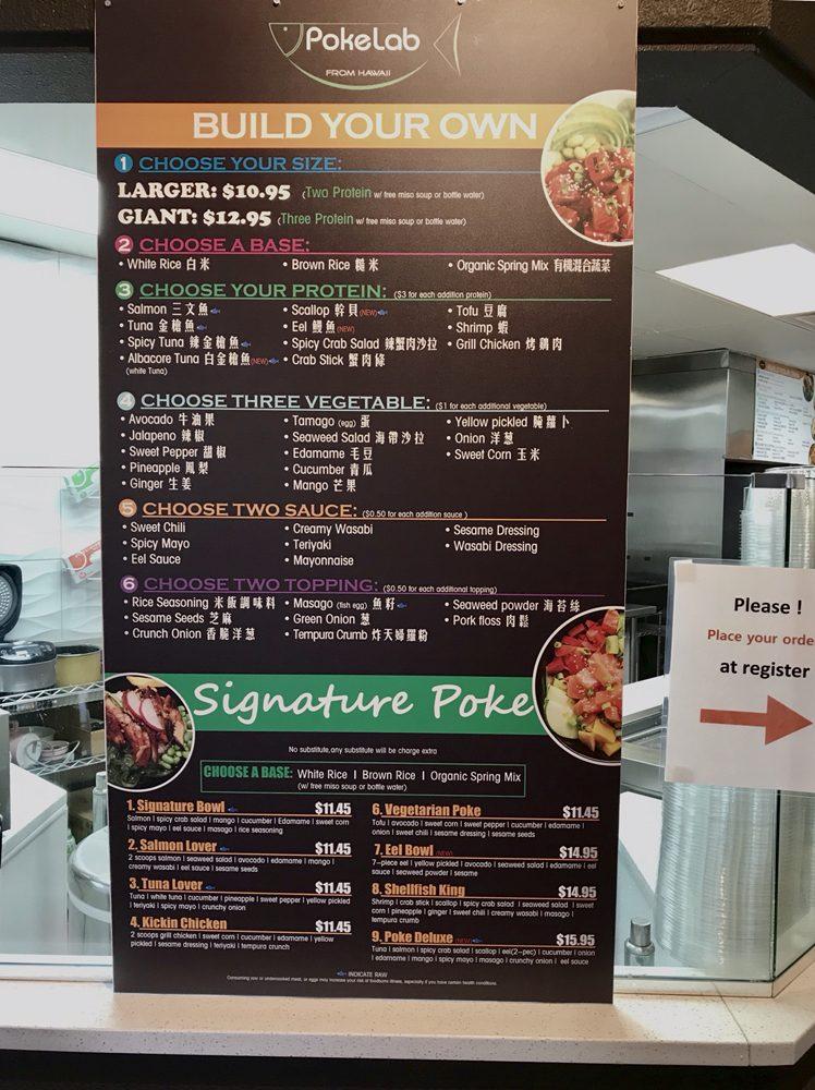 Menu at POKE LAB CHAMPAIGN restaurant, Champaign