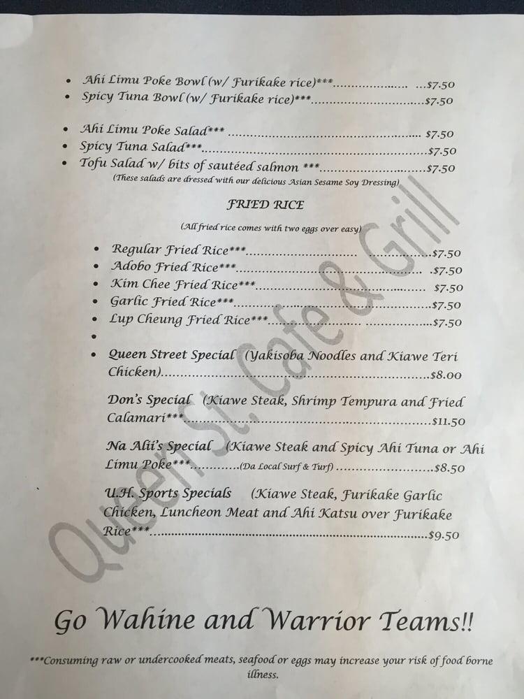 Menu at Queen Street Cafe & Grill, Aiea