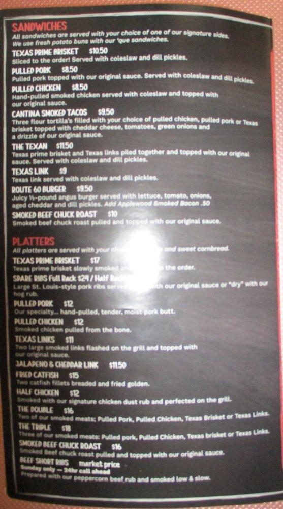 Menu at Route 60 Barbeque Market, Williamsburg