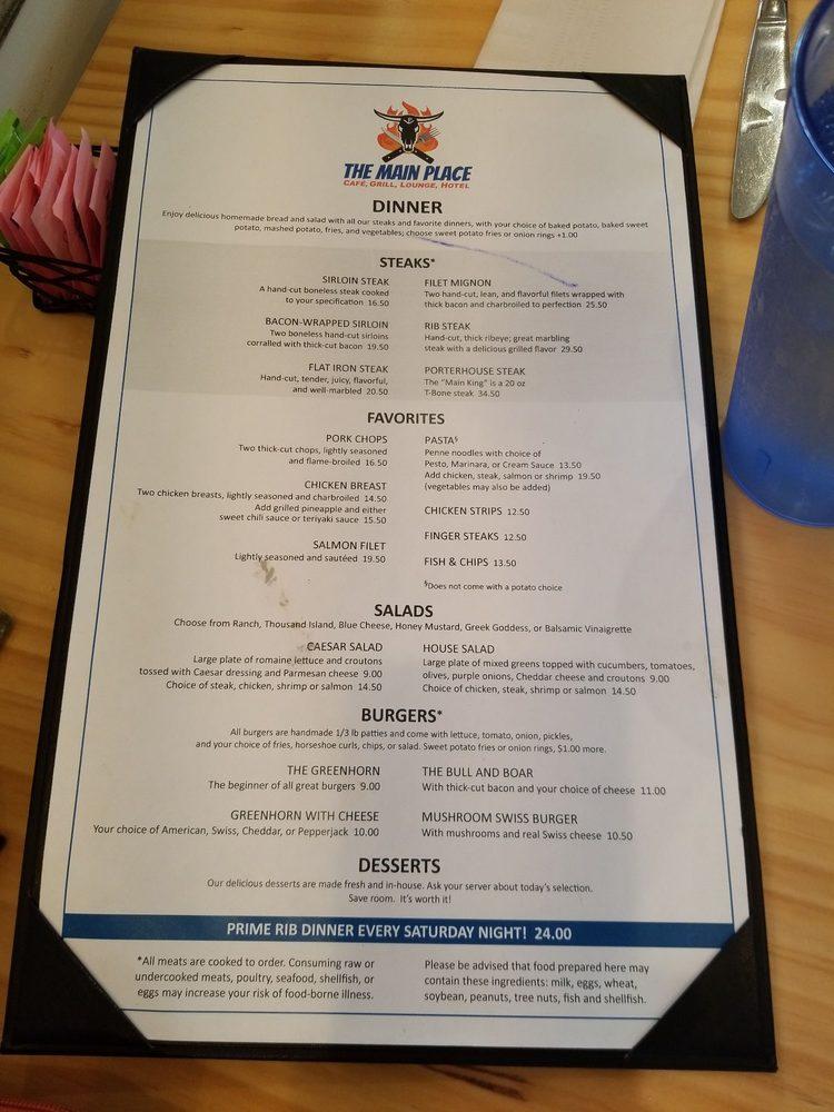 Menu at The Main Place Cafe & Grill, Halfway
