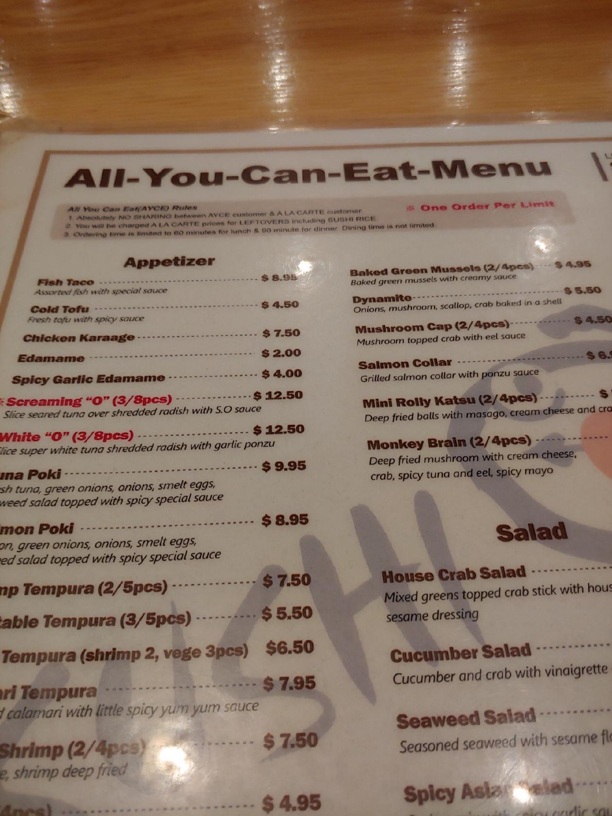 Menu at Sushi Junai 2 restaurant, Austin, W Parmer Ln #100