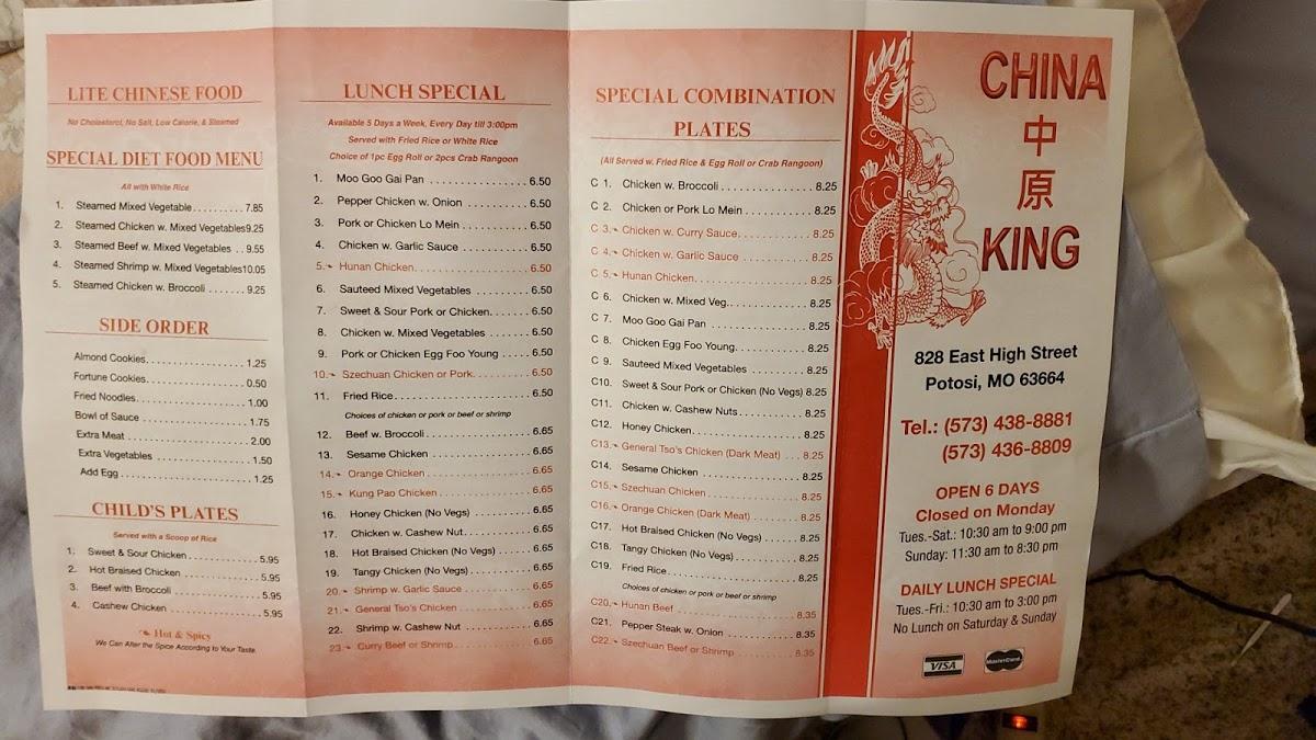 Menu at CHINA KING restaurant, Potosi, 828 E High St