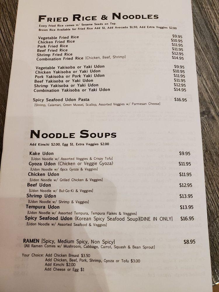 Menu at Chow-Ya restaurant, Lompoc