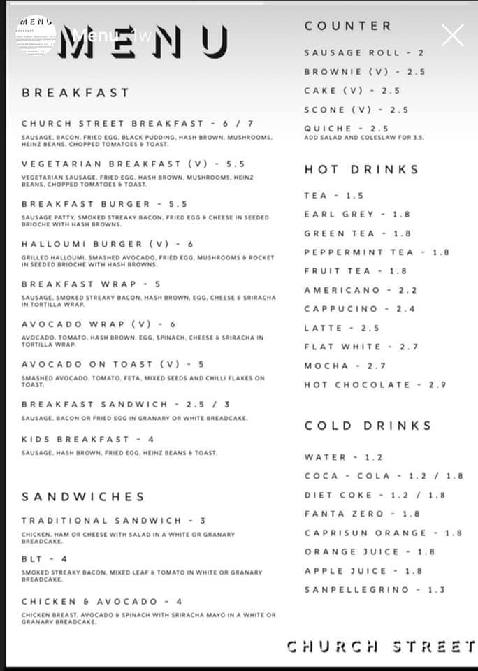 Menu at Church Street Coffee & Kitchen fast food, Hull