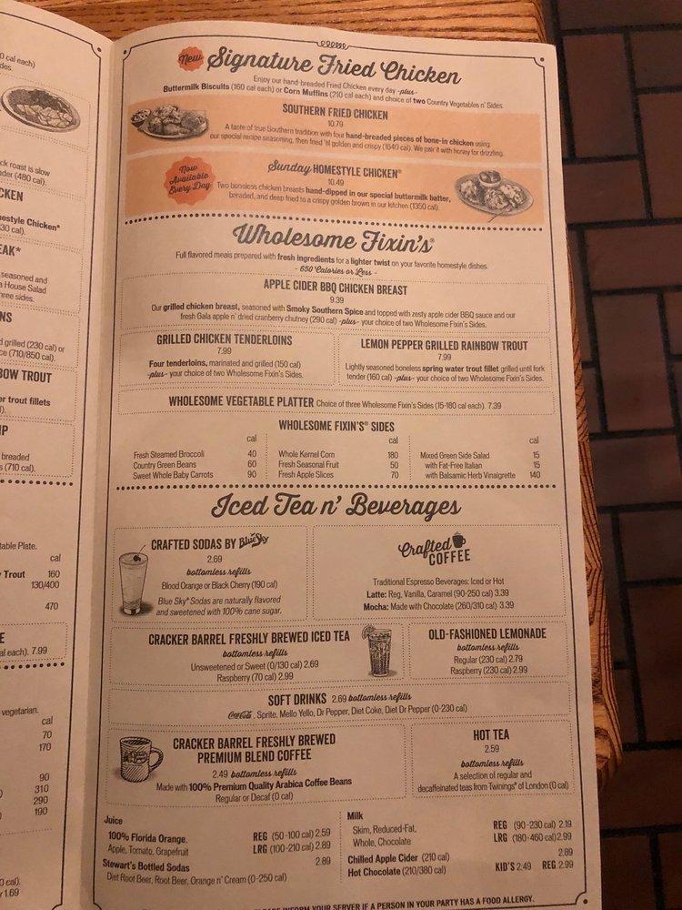 Menu at Cracker Barrel Old Country Store, La Grange, E Crystal Dr