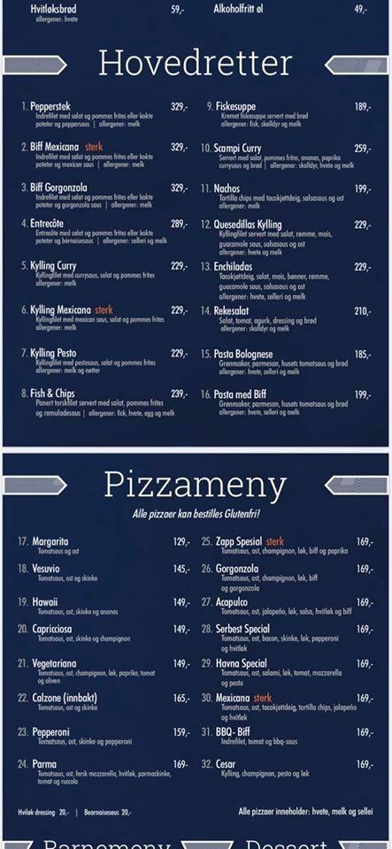 Menu at Havna restaurant, Halden