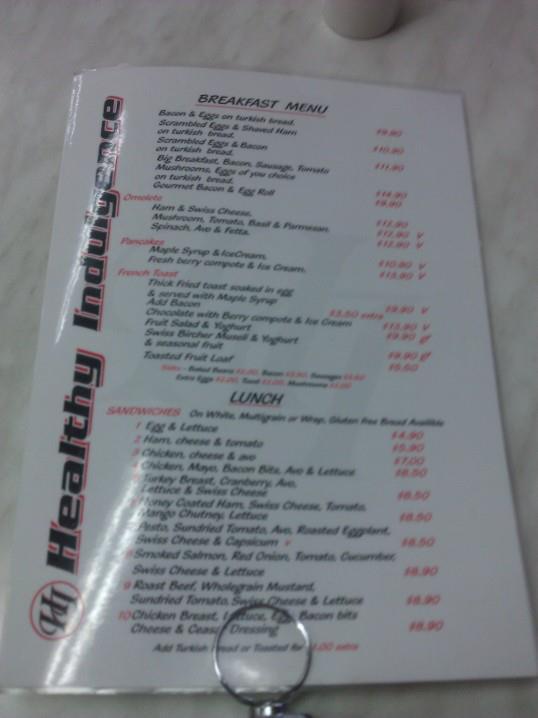 Menu at Healthy Indulgence Cafe, Nambour