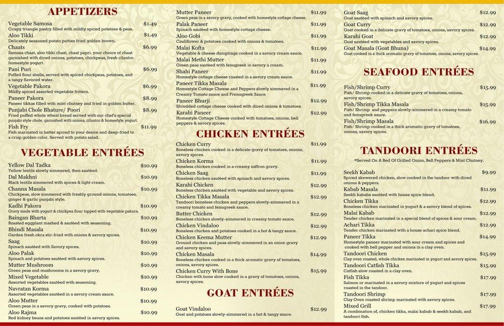 Menu at India Cafe, Floral Park