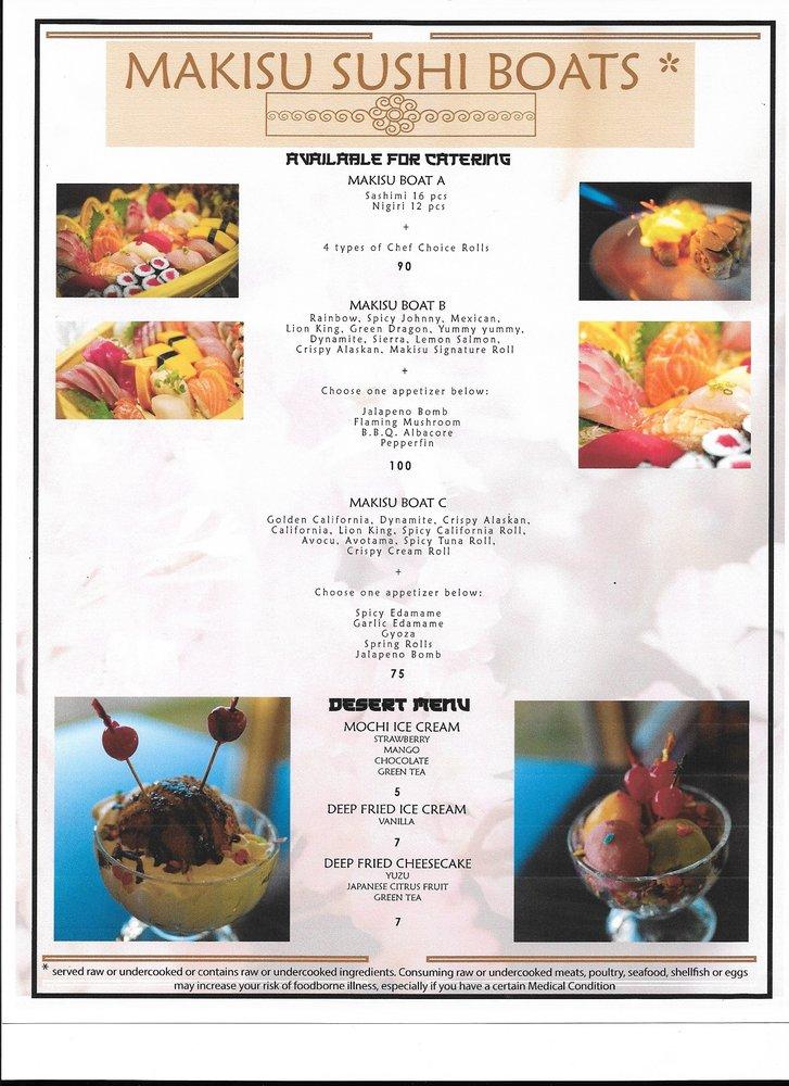 Menu at Makisu Sushi restaurant, Sacramento