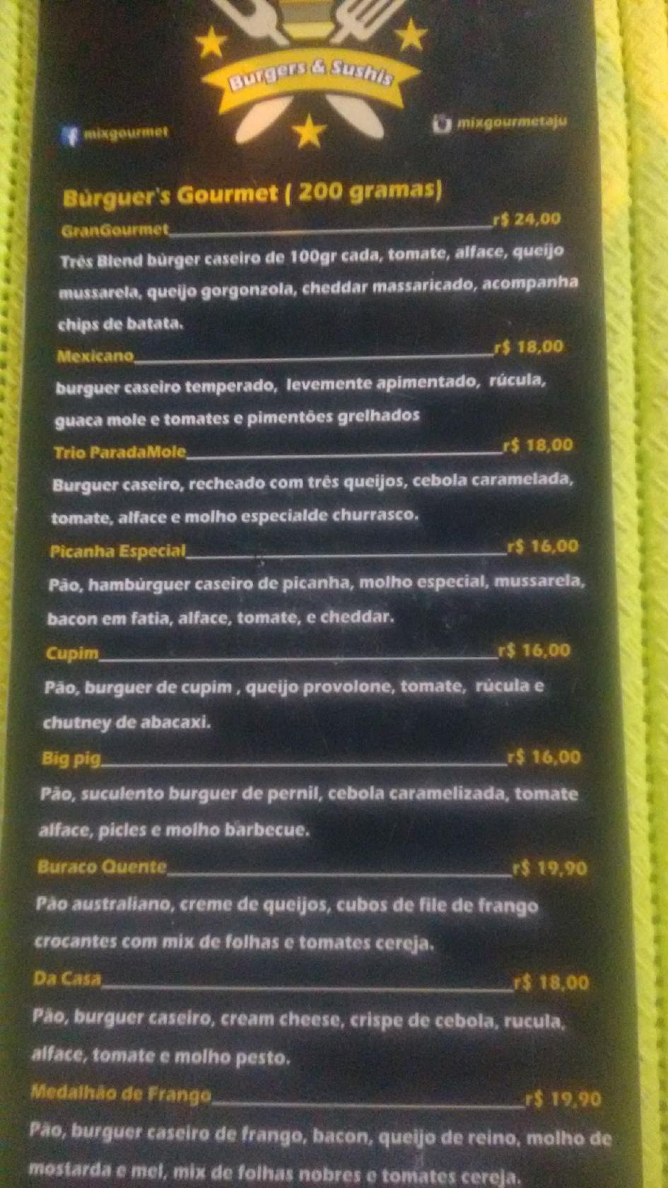 Menu at Mix gourmet restaurant, Aracaju, Av. Dr. José Tomaz D'Avila Nabuco