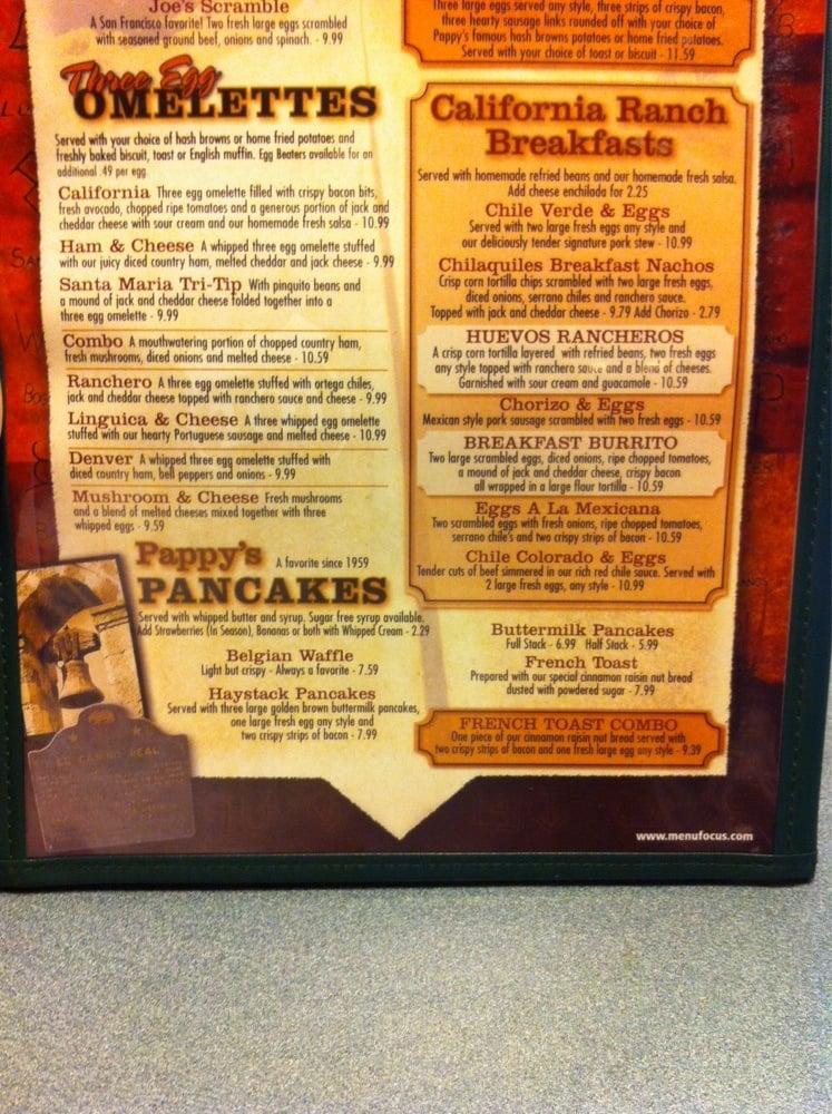 Menu at Pappy's Restaurant, Santa Maria