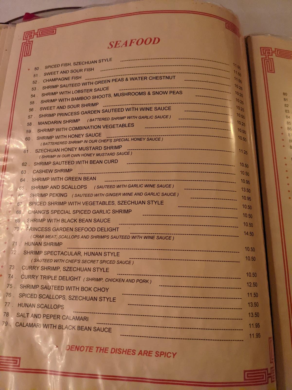 Menu at Princess Garden restaurant, Kansas City