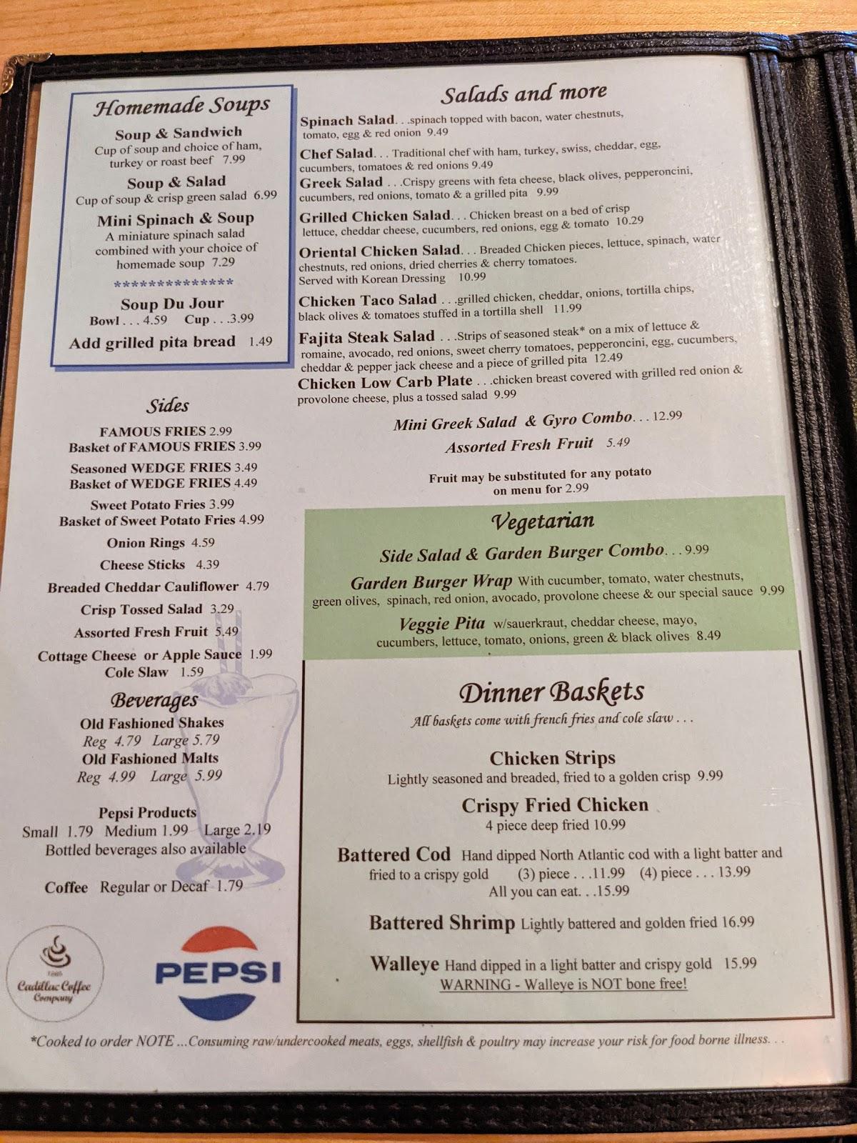 Menu at Randy's Diner restaurant, Traverse City, Carver St