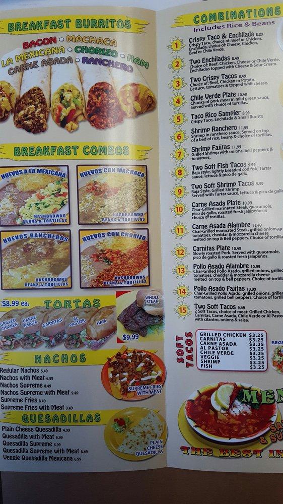 Menu at Taco Rico restaurant, San Luis Obispo