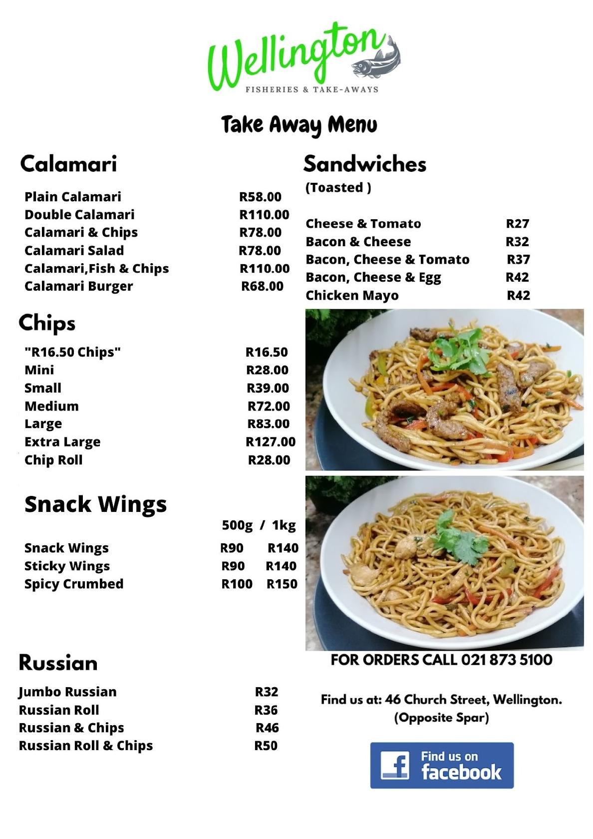 Menu at Wellington Fisheries restaurant, Wellington