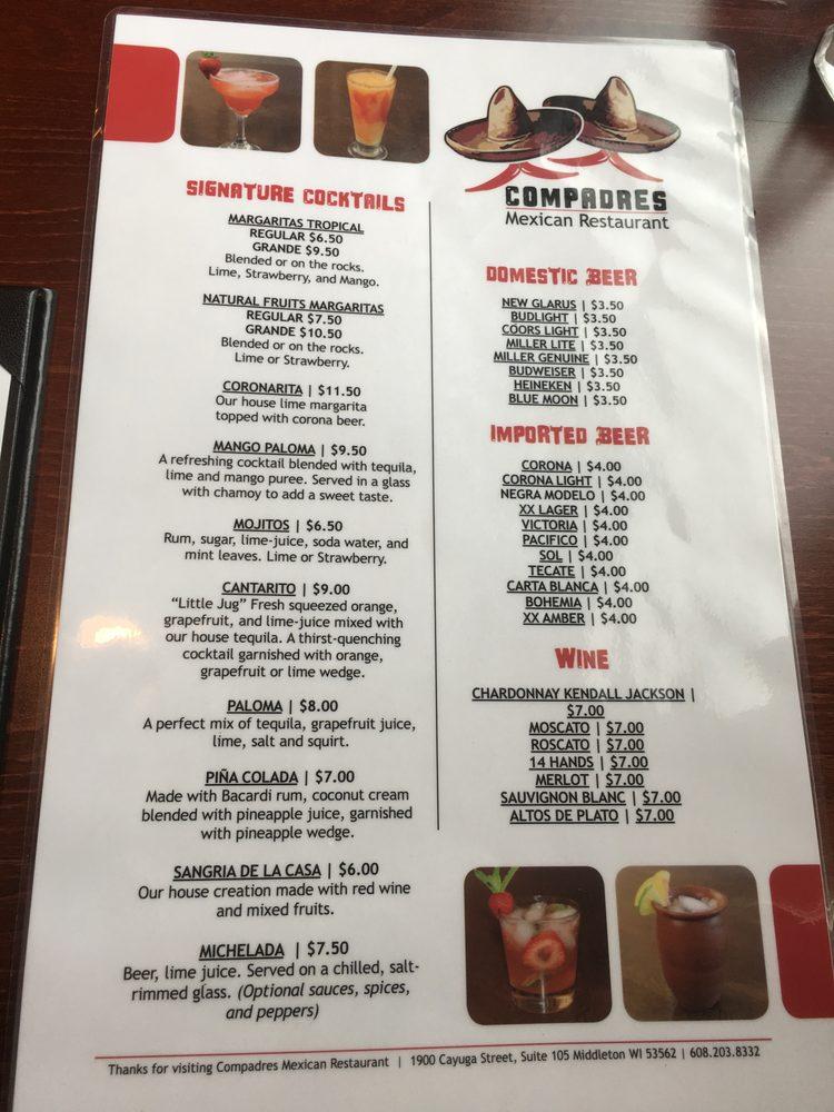 Menu at Compadres Mexican Restaurant, Middleton