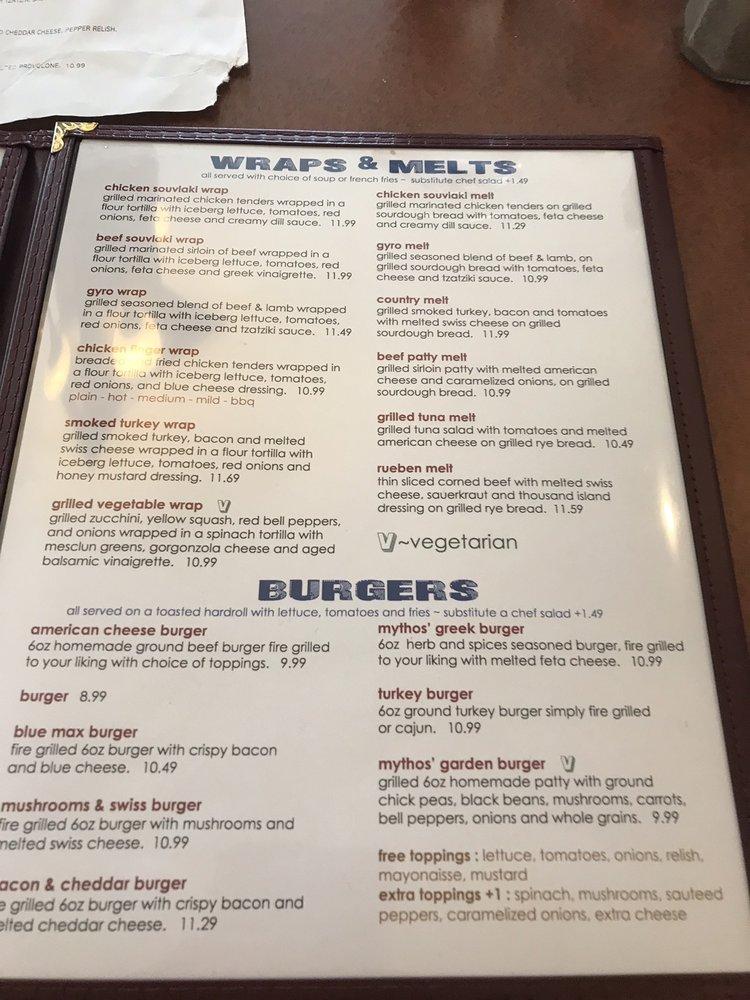 Menu at Mythos Restaurant, Buffalo