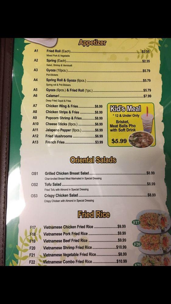 Menu at Pho Ever Vietnamese Cuisine restaurant, Longview
