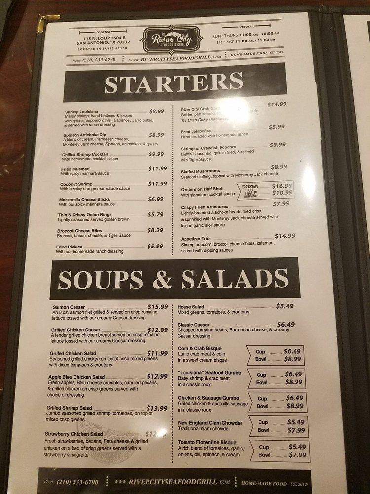 Menu at River City Seafood and Grill steakhouse, San Antonio