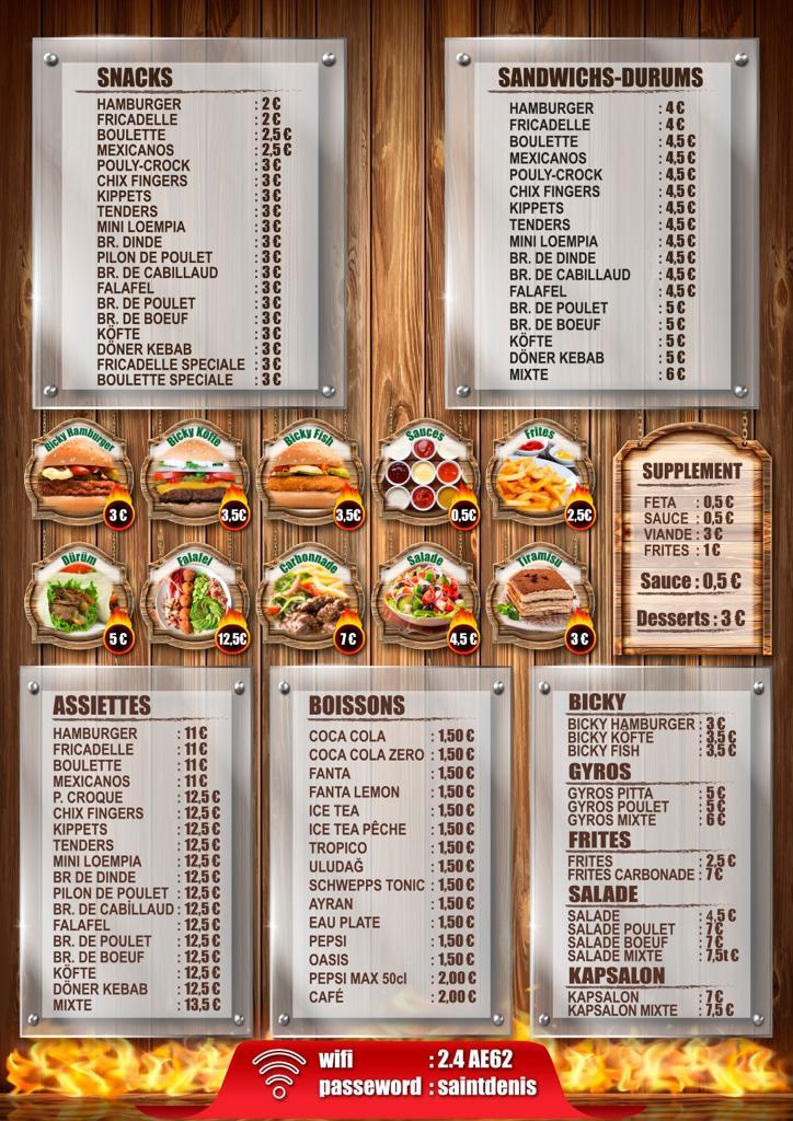 Menu at Snack Saint-Denis, Forest