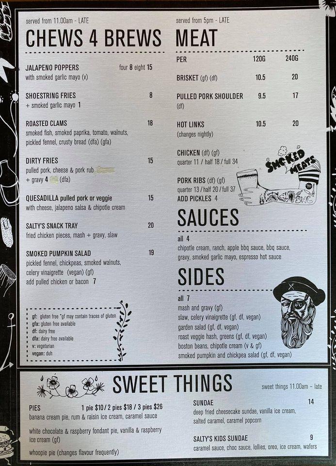 Menu at Salt and Wood BBQ, Waikanae
