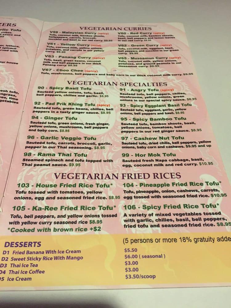 Menu at Tommy Thai restaurant, Mountain View
