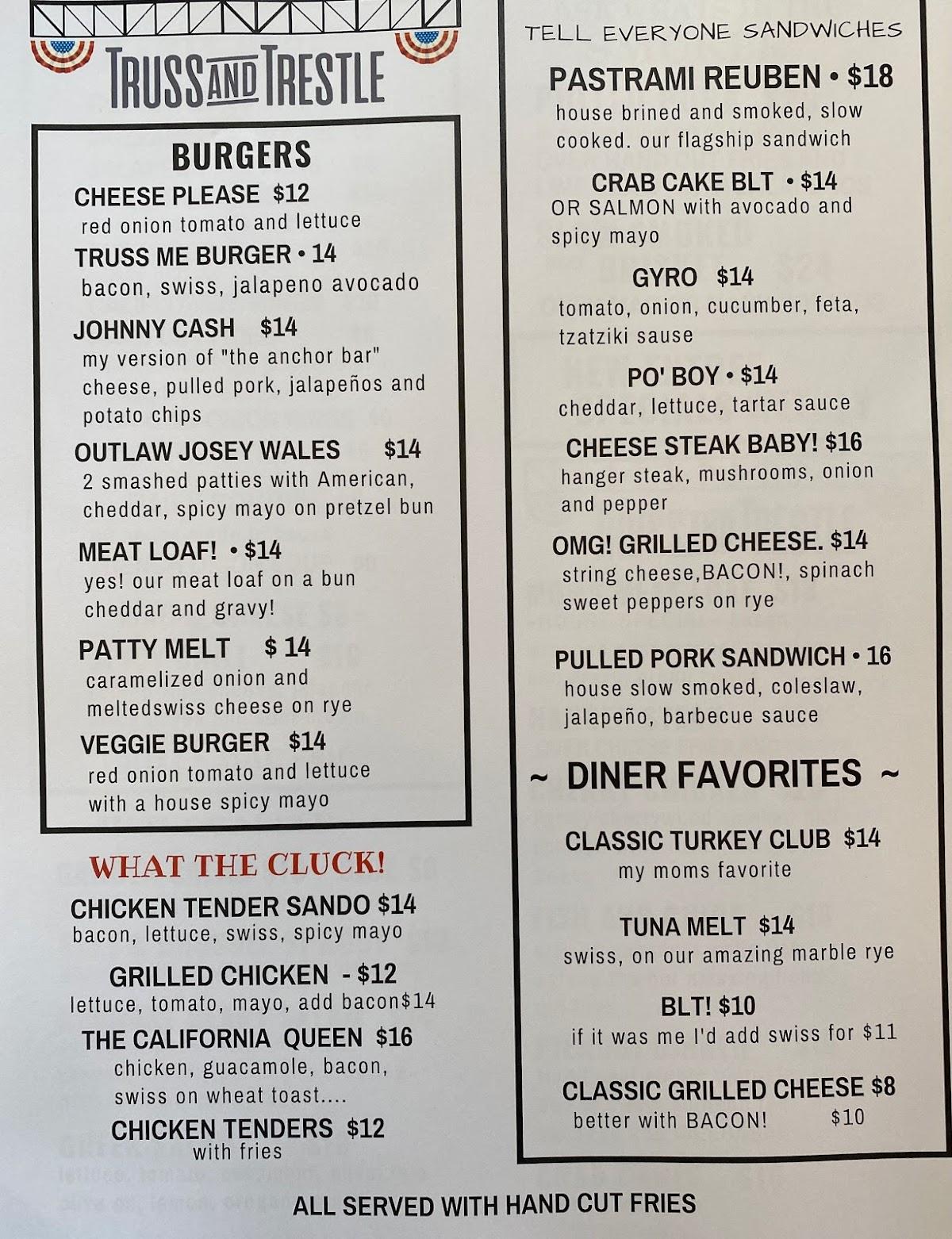 Menu at Truss and Trestle restaurant, Rosendale