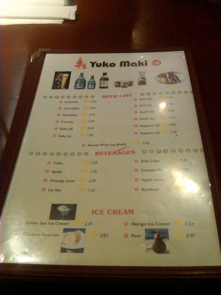 Menu at Yuko Maki restaurant, North Vancouver, Lonsdale Ave
