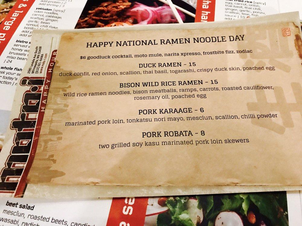 Menu at moto-i restaurant, Minneapolis