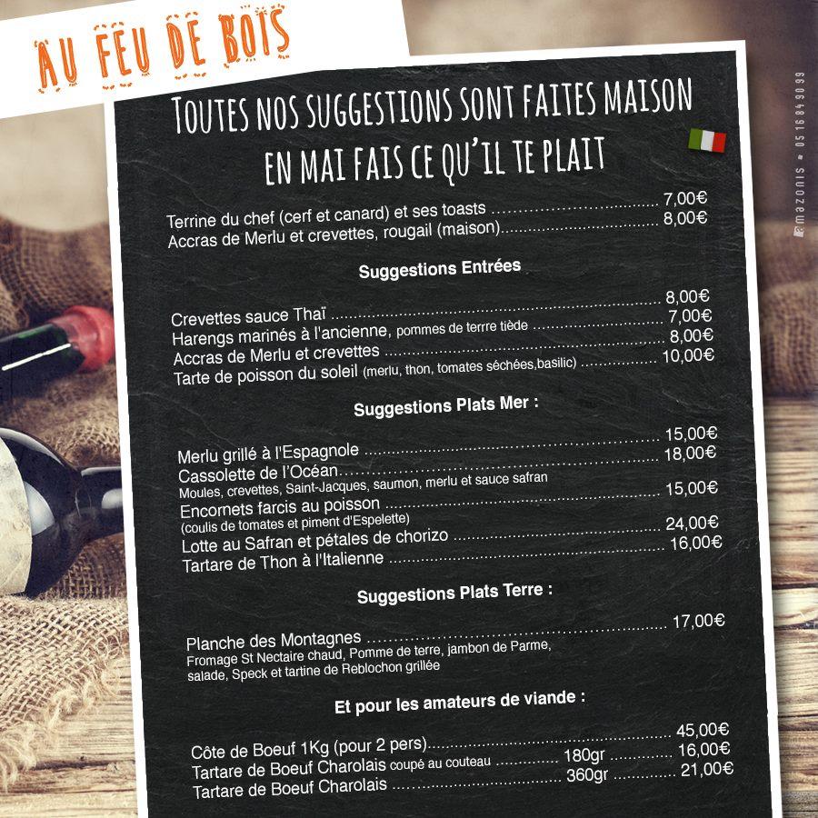 Menu at AU FEU DE BOIS pub & bar, Saint-Pierre-d'Oléron
