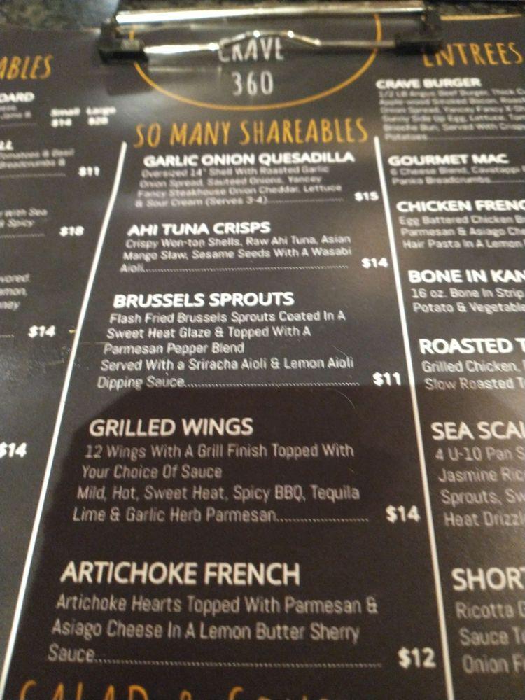 Menu at Crave 360 pub & bar, Rochester