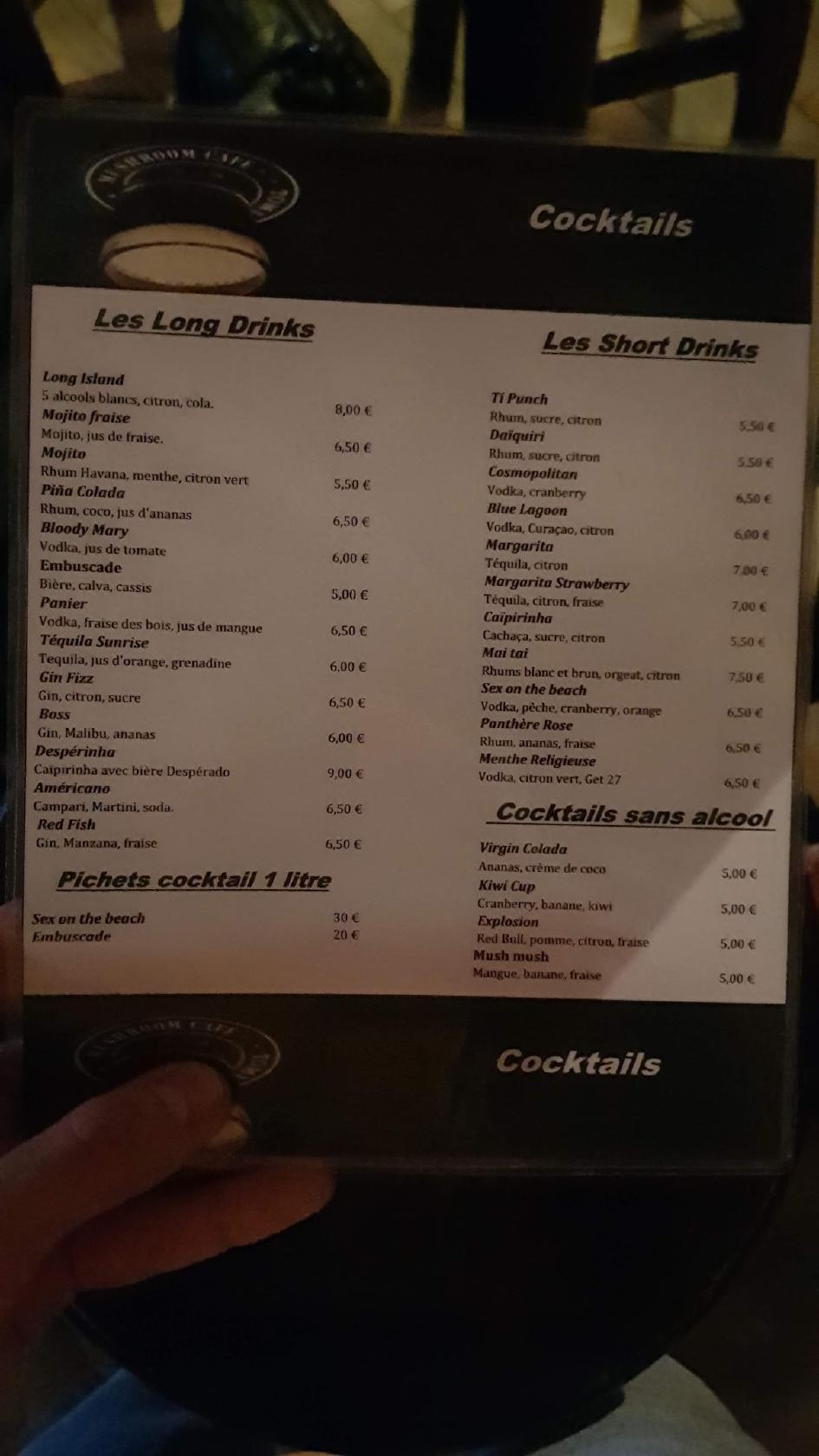 Menu at Le Mushroom Café, Bordeaux