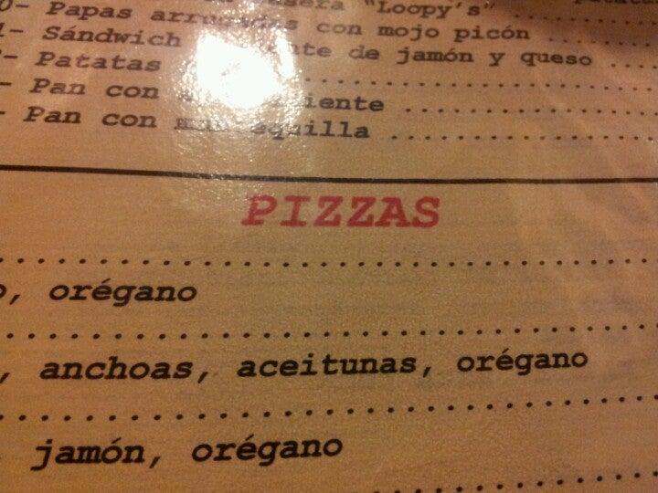 Carta de Loopys Pizzeria, Maspalomas