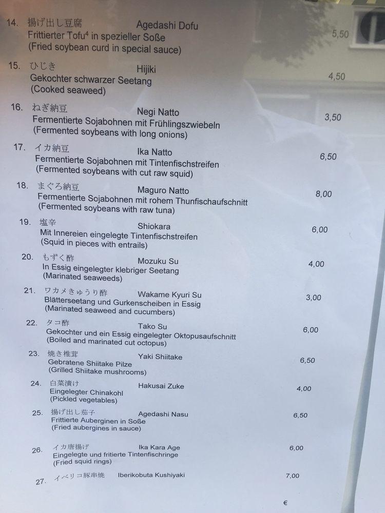 Carta del restaurante Mikuni, Fráncfort