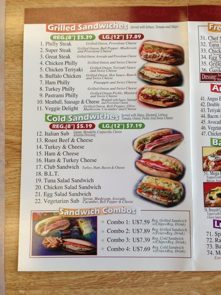 Menu at Mega Subs restaurant, Santa Ana