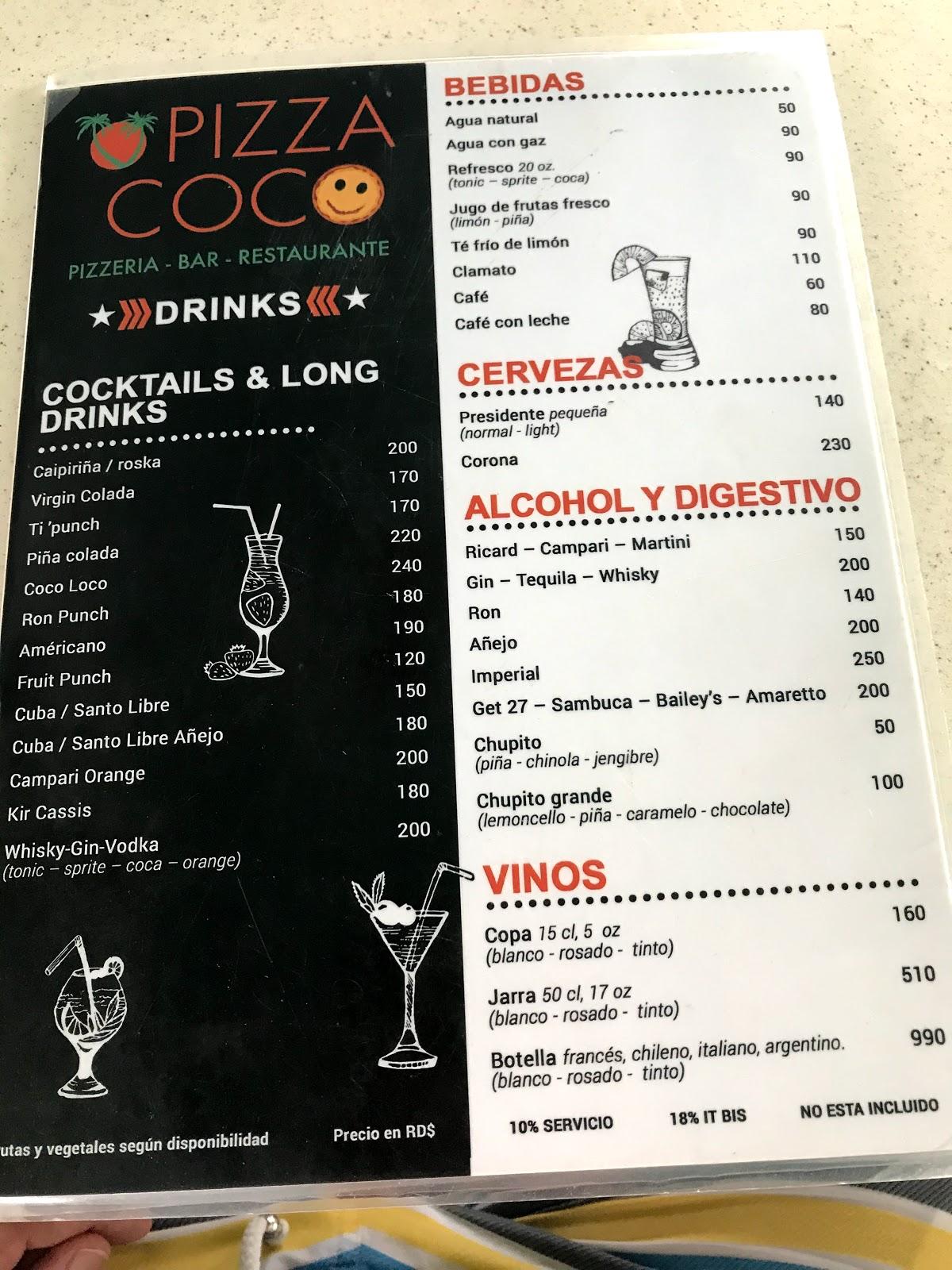 Menu at Pizza Coco restaurant, Las Terrenas