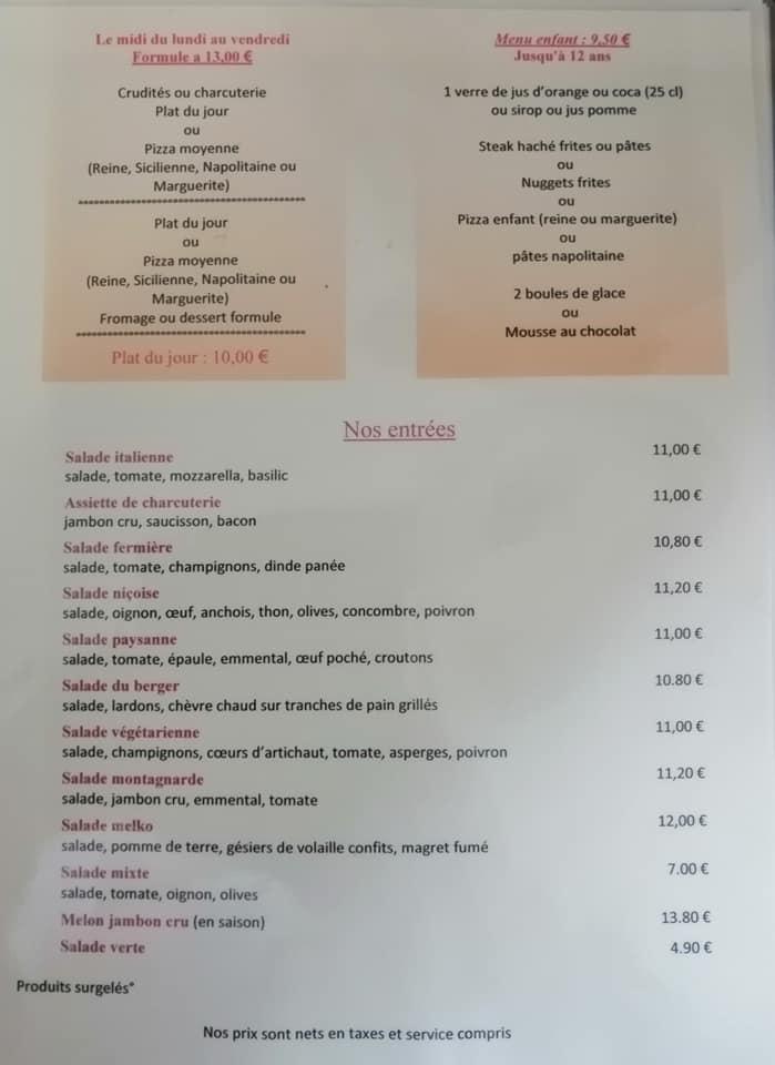 Menu at Le Melko pizzeria, Grasse