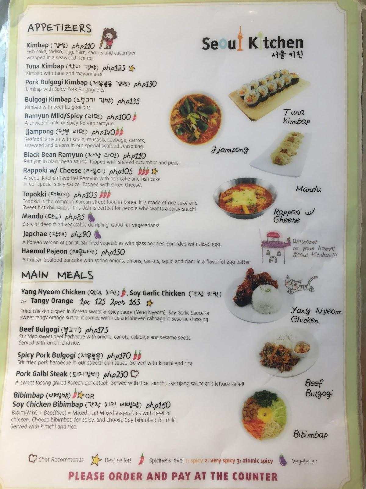 Carta del restaurante Seoul Kitchen, Los Baños