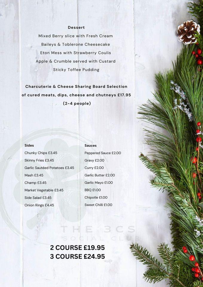 Menu at The 3 C's Social Club, Belfast