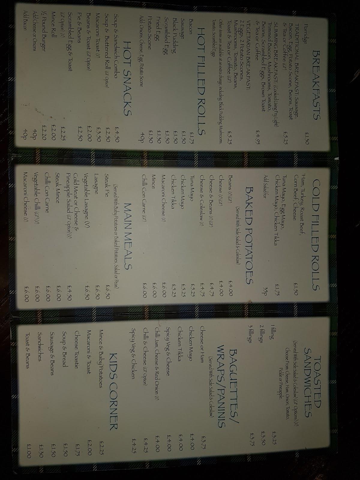 Menu at Bobbin Cafe, Newmilns