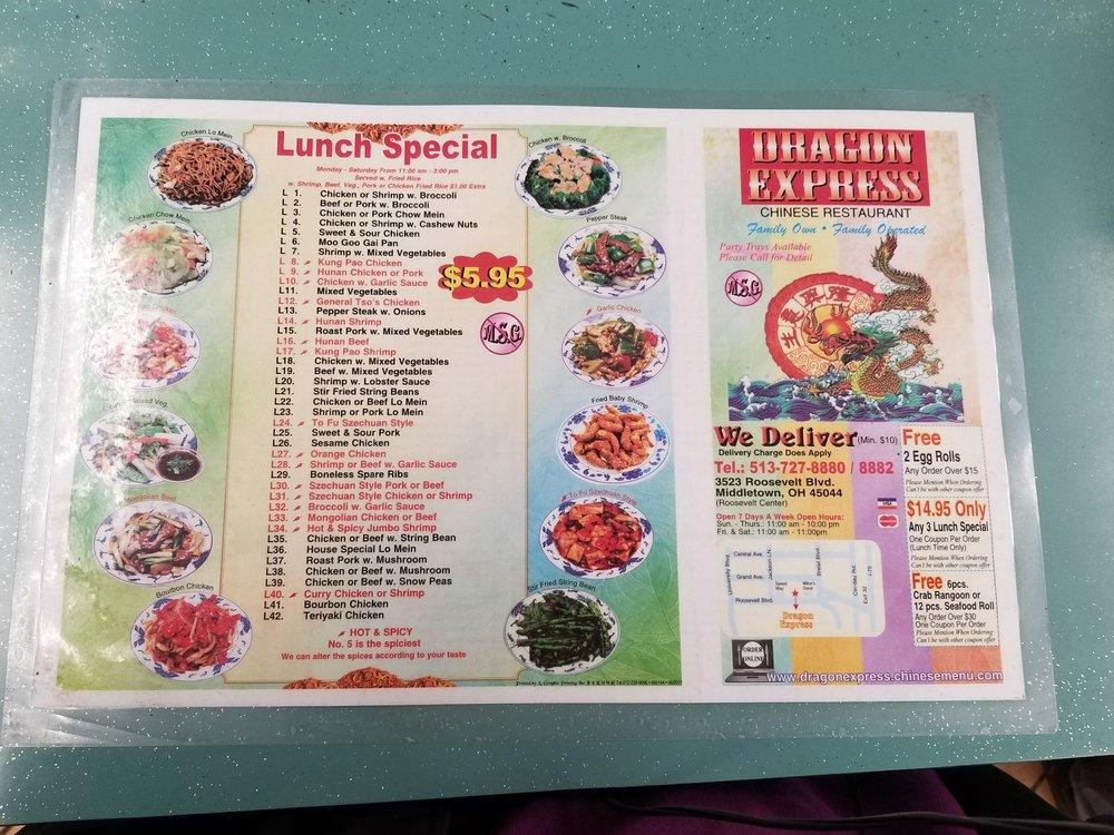 Menu at Dragon Express restaurant, Middletown
