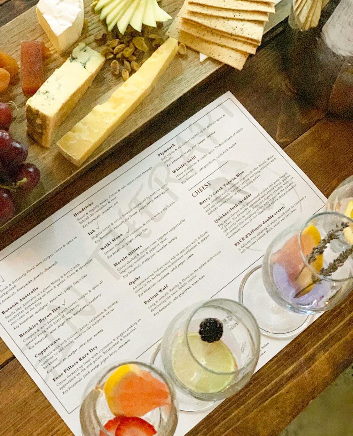 Menu at Dutch Courage - gin bar & restaurant, Fortitude Valley
