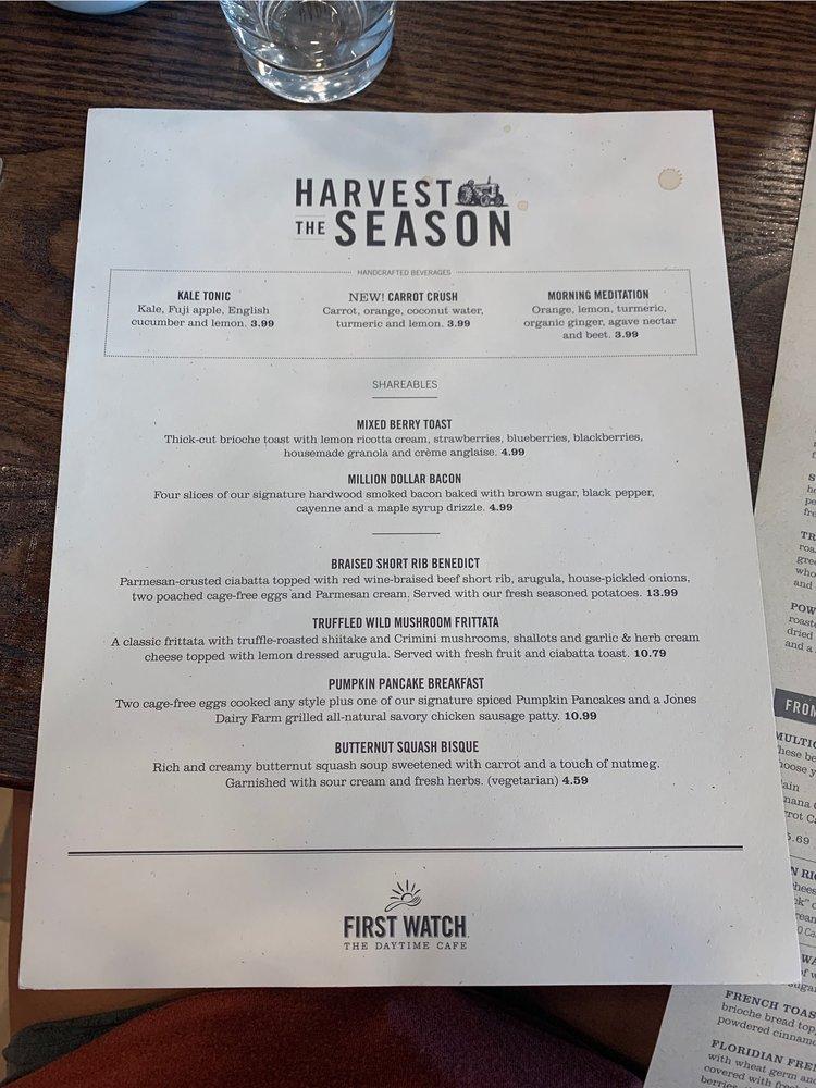 Menu at First Watch cafe, Summerville