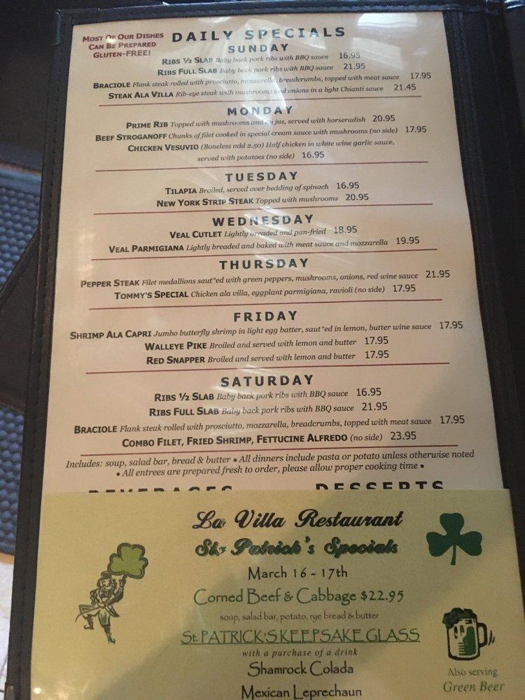 Menu at La Villa Restaurant Lounge and Banquets, Chicago, N Pulaski Rd
