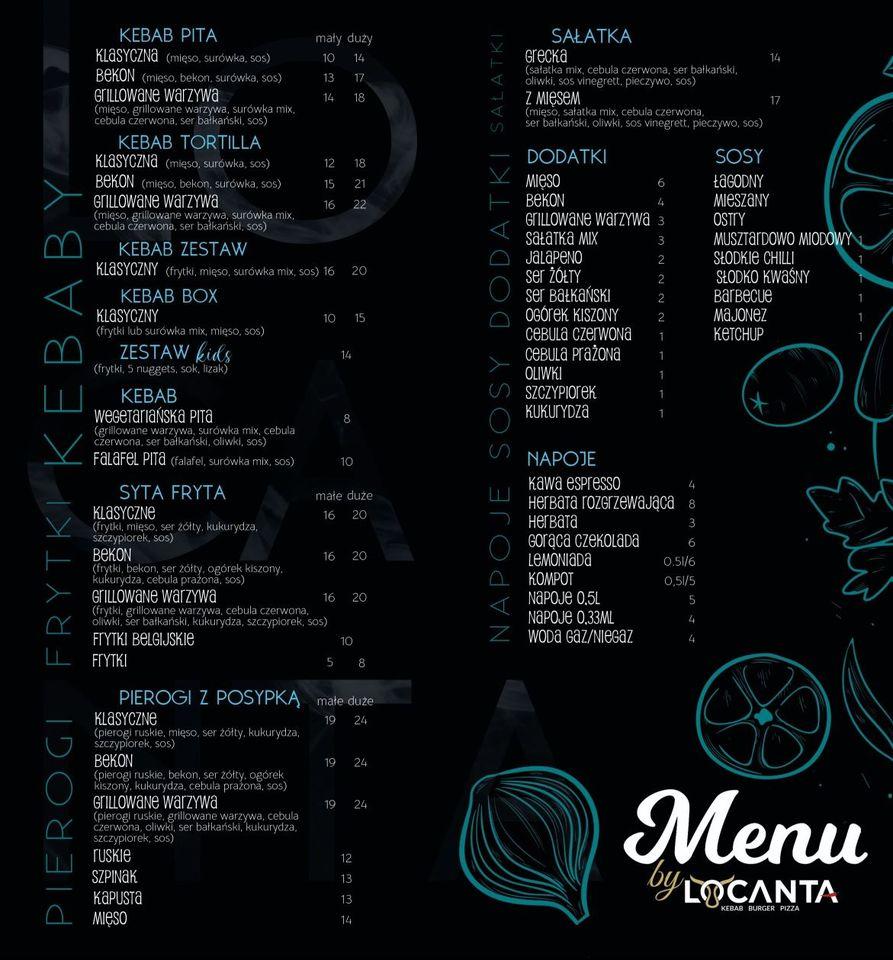 Menu at Locanta restaurant, Jasionka