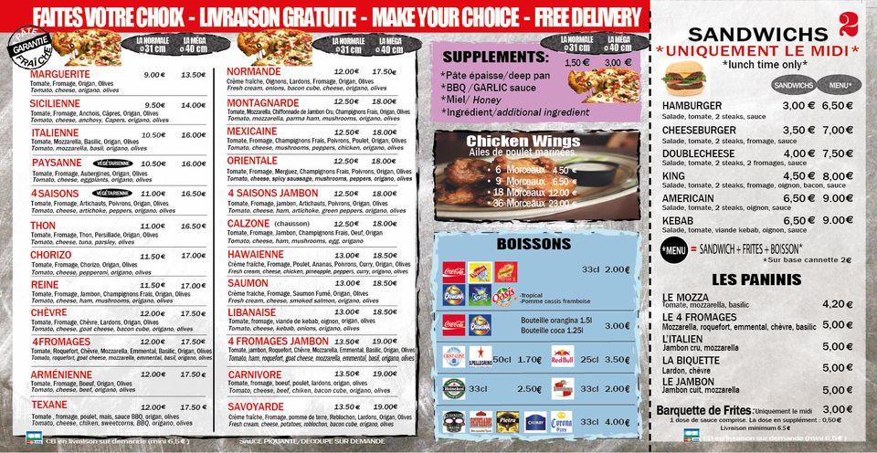 Menu at Master Pizza pizzeria, Mont-de-Lans