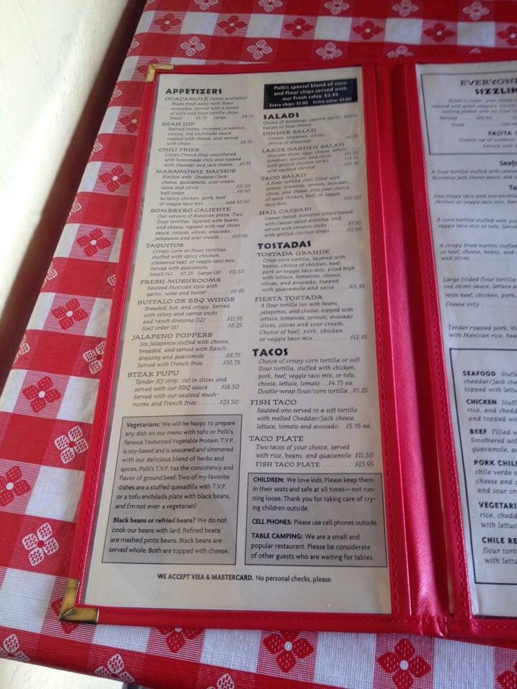 Menu at Polli's Mexican Restaurant, Makawao