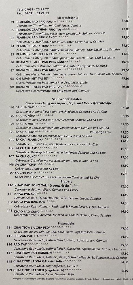 Carta de Thai-Restaurant Rainbow Garden, Böblingen